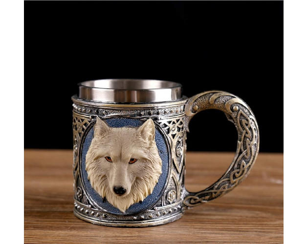 Stainless Steel Medieval Style Wolf Mug